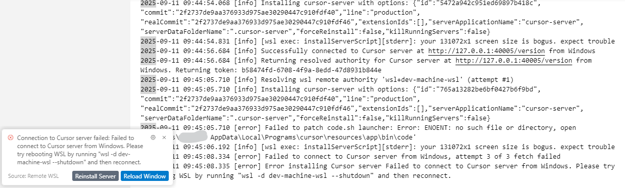 WSL startup requires reinstall of cursor server - Bug Reports - Cursor - Community Forum