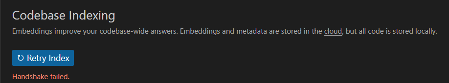 Failed handshake with codebase indexing. any solutions? - Discussions - Cursor - Community Forum