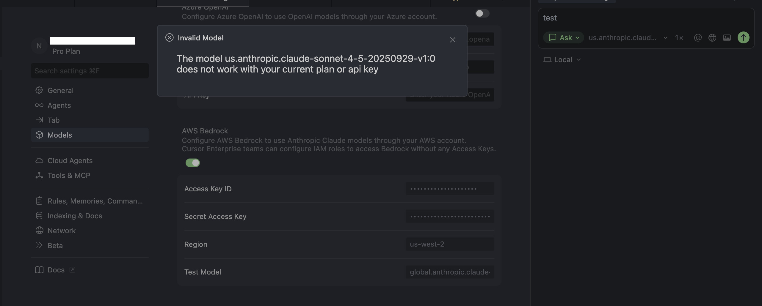 AWS Bedrock: Invalid Model - The model does not work with your plan or api key - Bug Reports ...