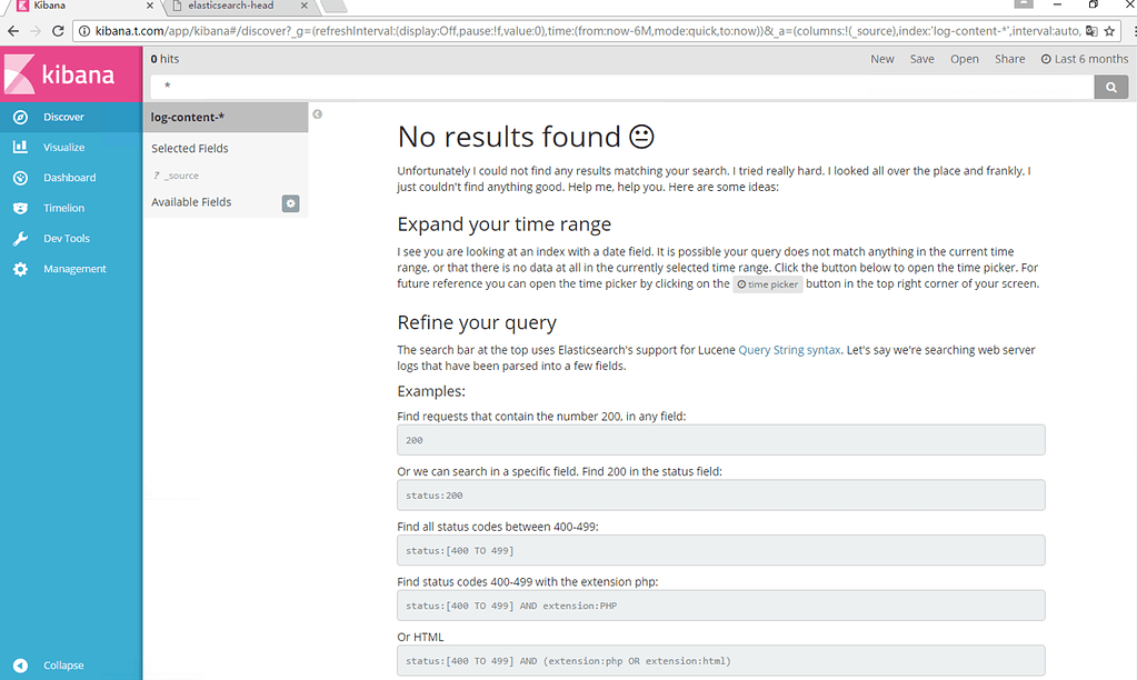 Kibana show -> No results found - Kibana - Discuss the Elastic Stack