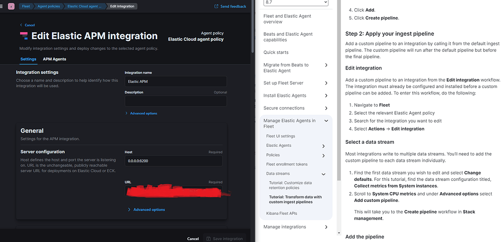 Configuration Of Transform Data With Custom Pipeline Apm Discuss The Elastic Stack