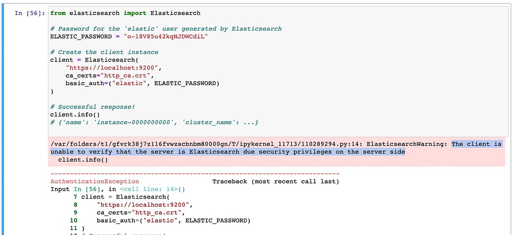 The client is unable to verify that the server is Elasticsearch due security privileges on the ...