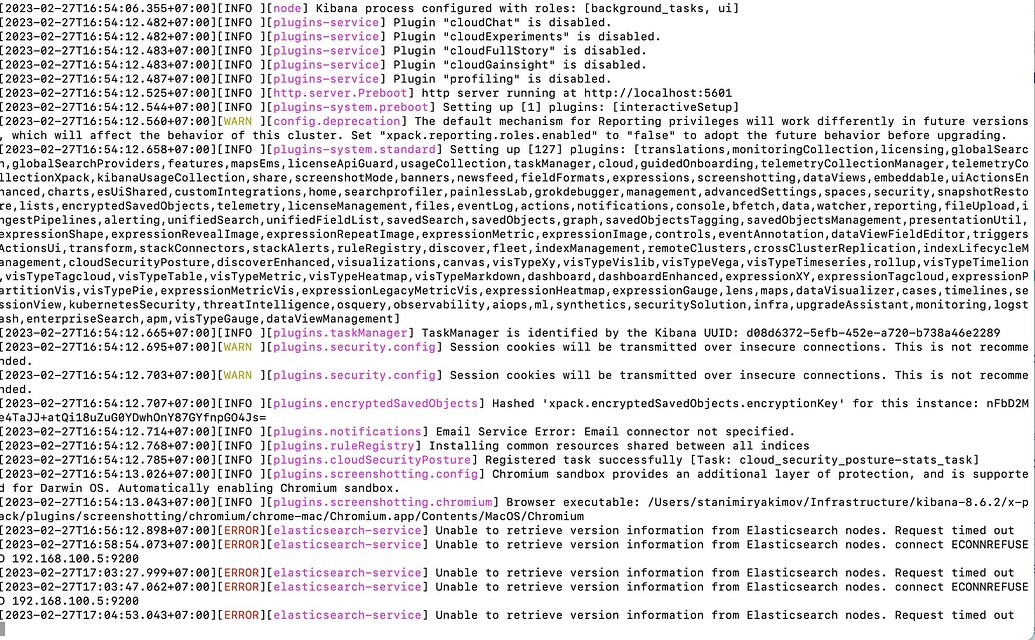 Unable to retrieve version information from Elasticsearch nodes. connect ECONNREFUSED 192.168 ...