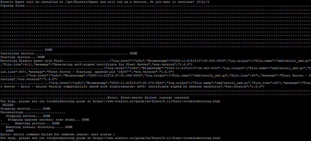 Error - failed version compatibility check with elasticsearch: x509: certificate signed by ...