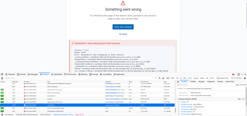 Kibana NetworkError while trying to access /api/core/capabiities - Kibana - Discuss the Elastic ...