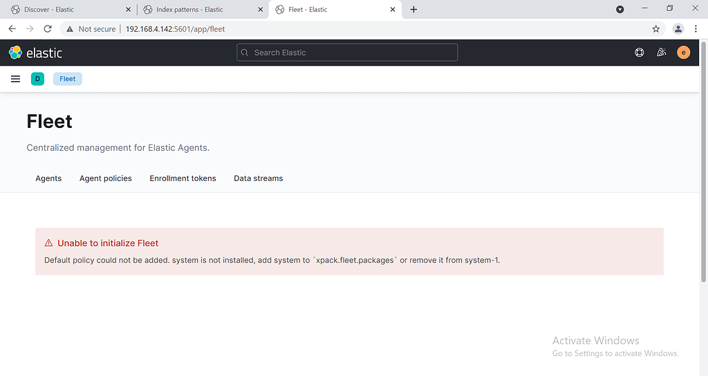 Unable to initialize Fleet as i get internal server error in kibana logs and on GUI "Default ...