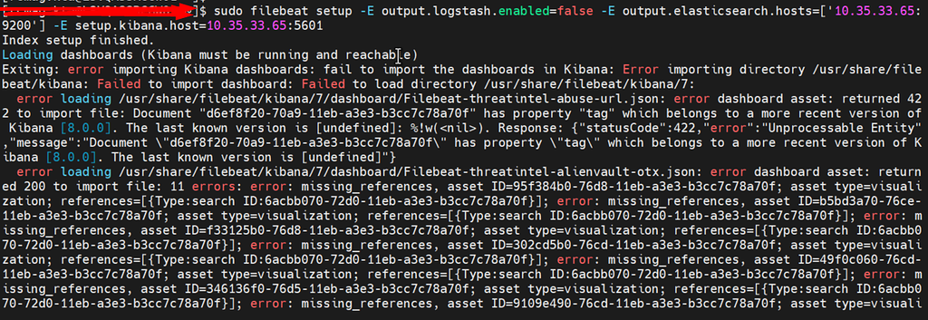 Error importing Kibana dashboards: fail to import the dashboards in Kibana: - Elasticsearch ...