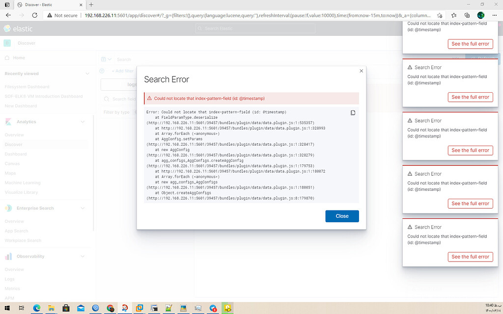 Could Not Locate That Index Pattern Field Id Timestamp Kibana Discuss The Elastic Stack