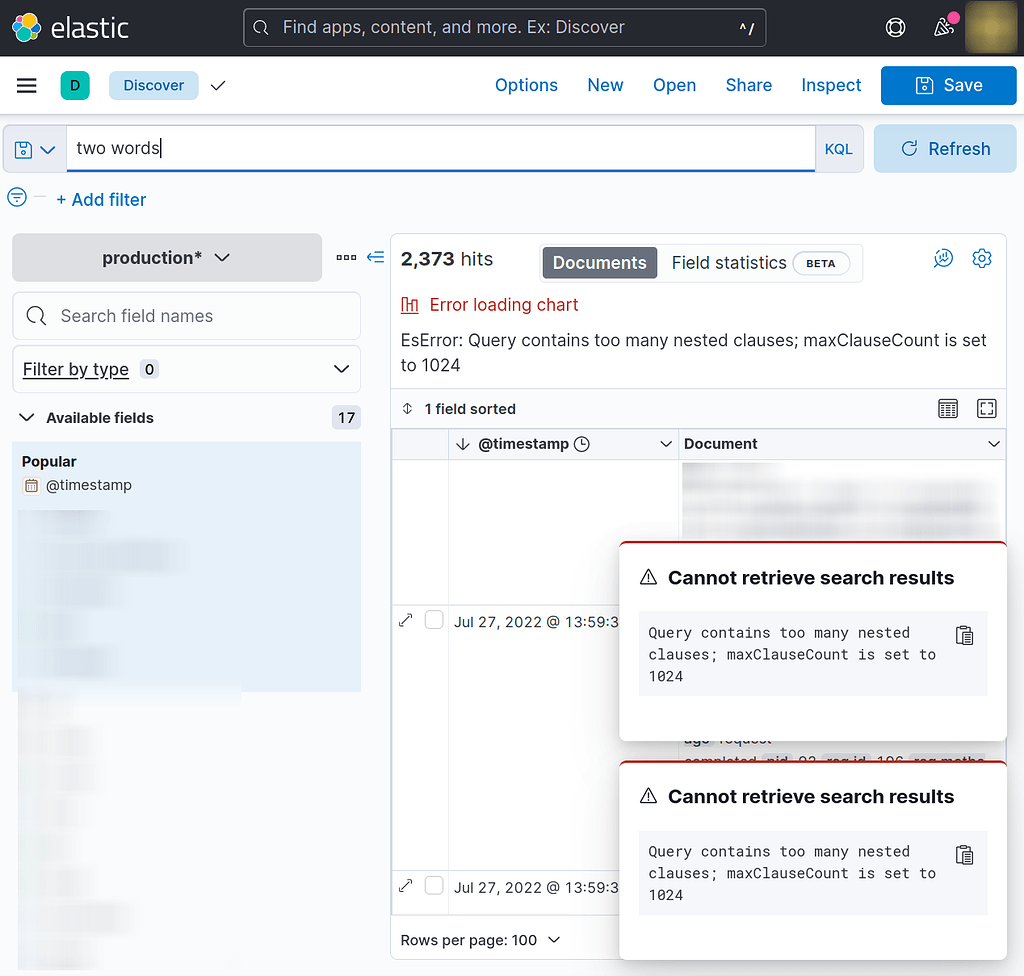 Simple Query Giving Error Query Contains Too Many Nested Clauses