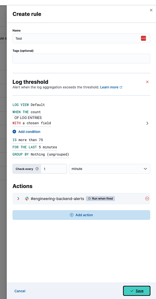 Not able to create Alerts for log threshold - Kibana - Discuss the Elastic Stack