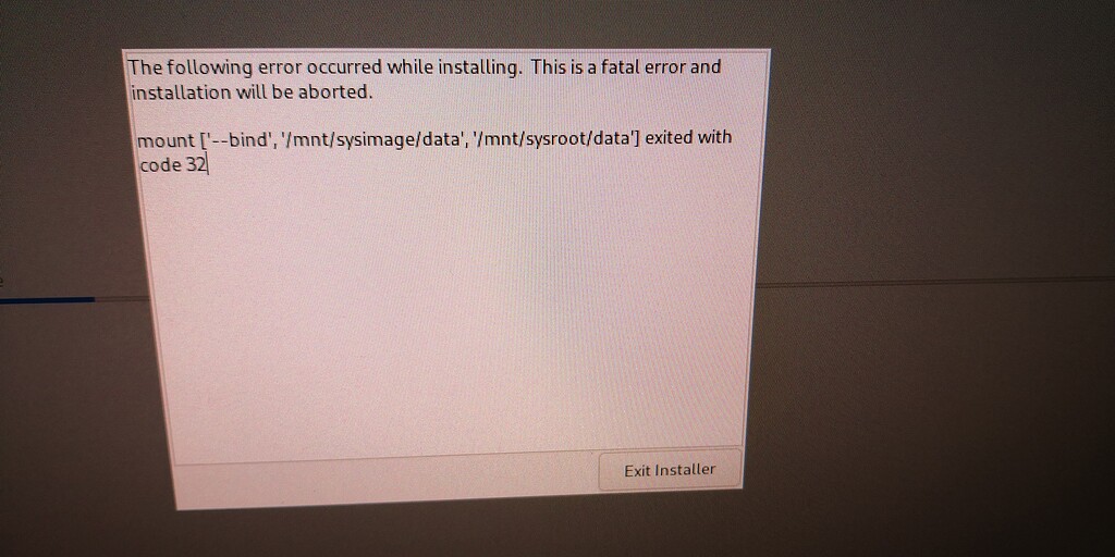 Installation of F32 Silverblue fails and exits with error code 32 ...
