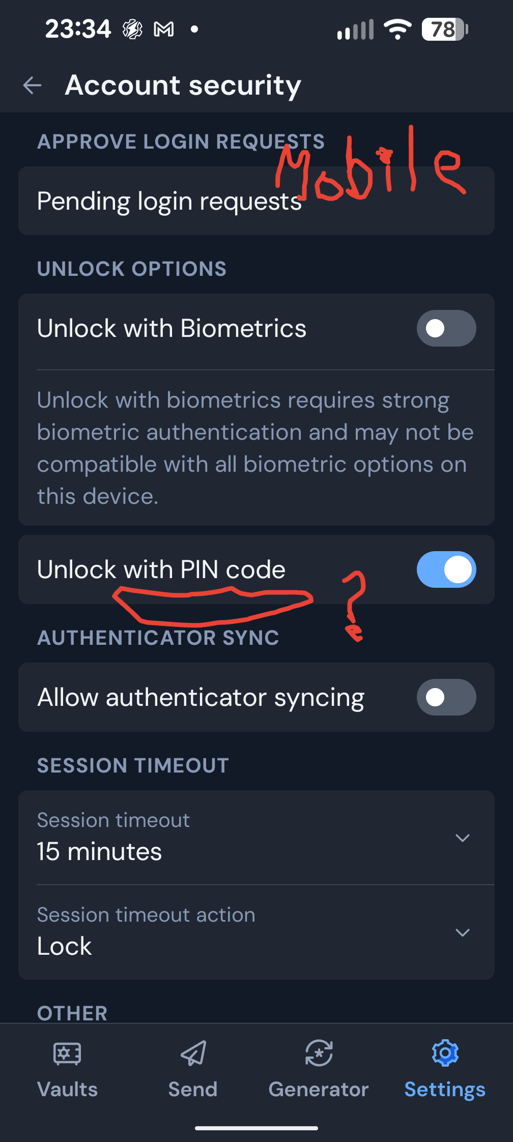 When pin is enabled, show status of "require master password on restart ...