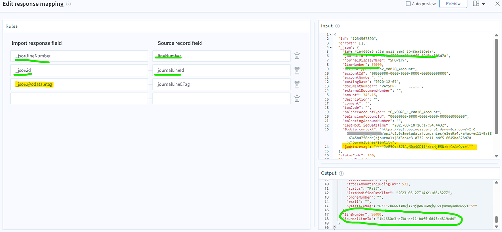 Cannot get field '@odata.etag' on a Response Map after inserting record via API (Business ...