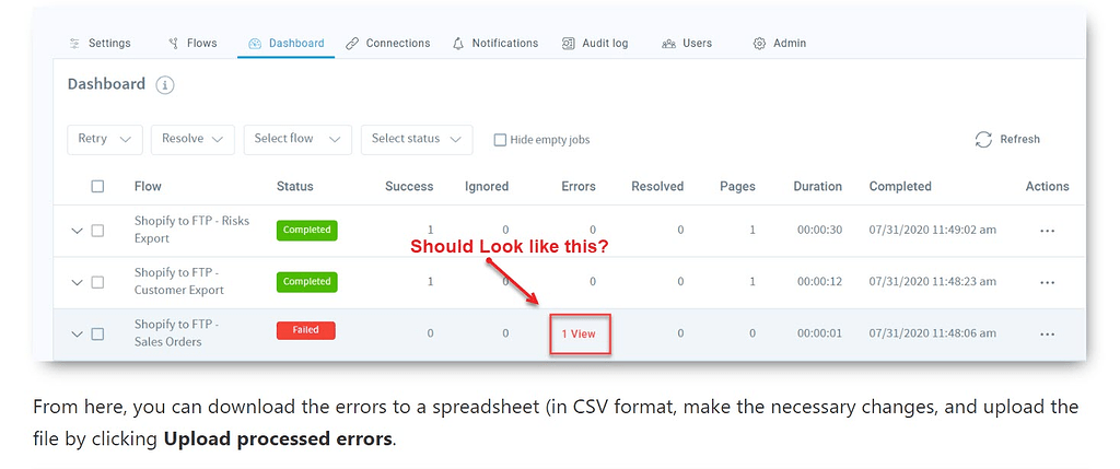 Upload CSV to resolve or retry multiple errors - Integrator.io - Celigo Connective