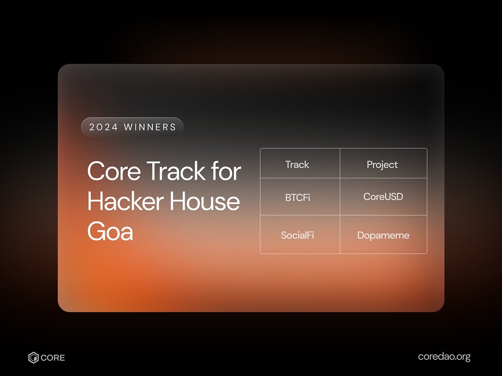 Hacker House Goa 2024 Winners Revealed! - Announcements - Core DAO