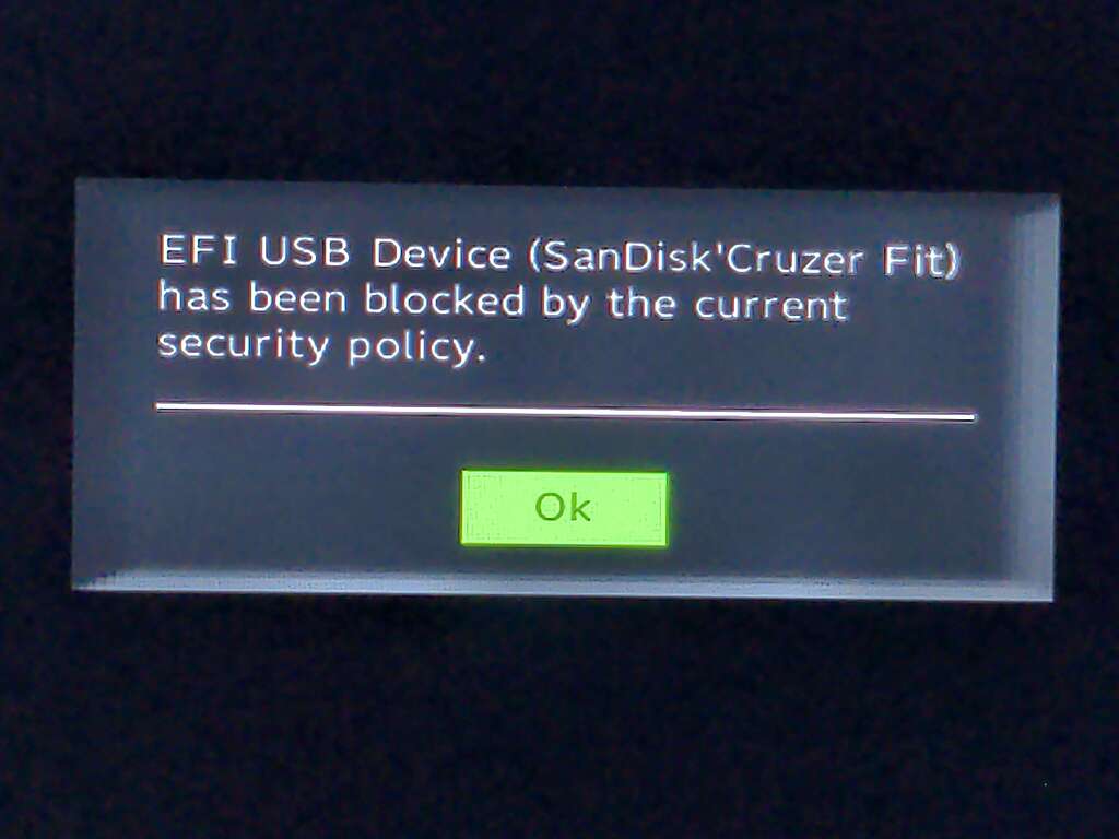 [SOLVED] EFI USB Device has been blocked by the current security policy - Linux - Framework ...