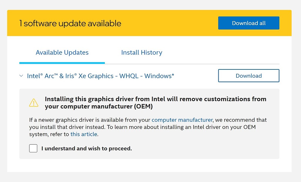 Intel driver assistant warning OEM customizations will be overwritten ...