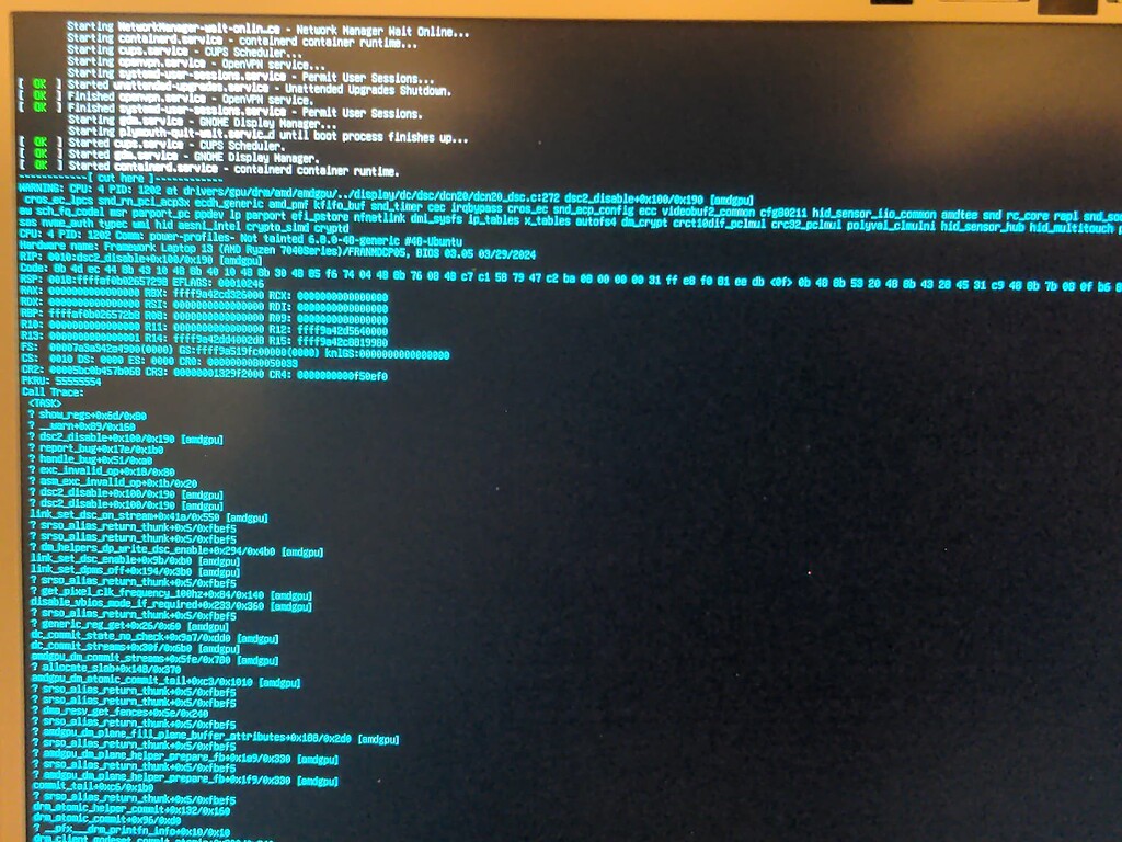 Frame 13 amd ubuntu 24 crashes before login screen - Linux - Framework ...