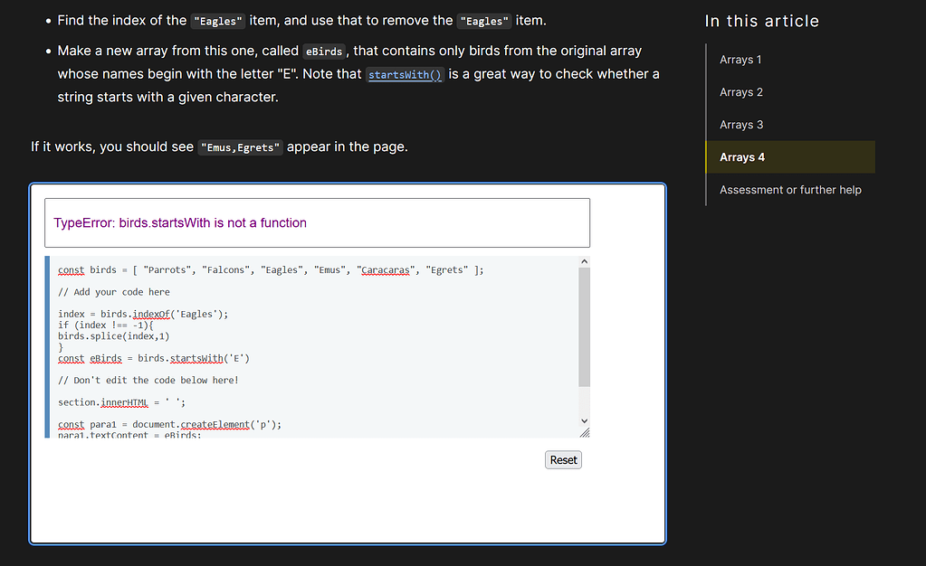 Mdn article Arrays #4: Test your skills - Learn - Mozilla Discourse