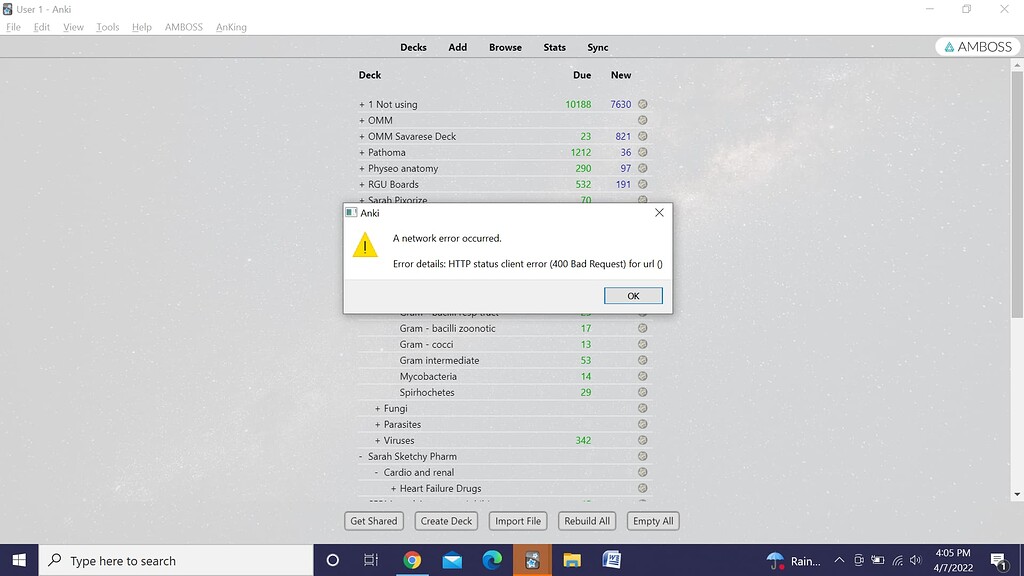 Anki syncing error 400 url () - Help - Anki Forums