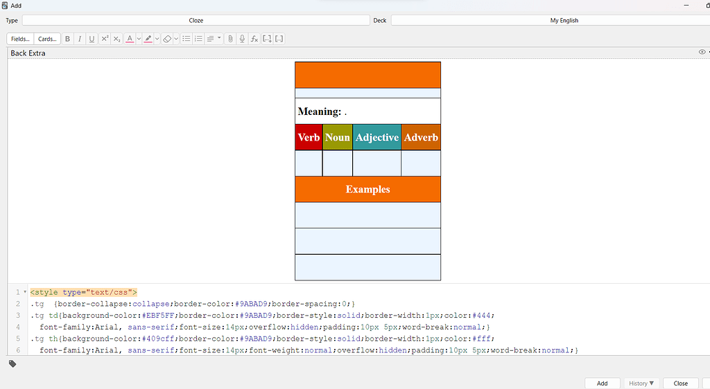 How can I make a template for my table codes that I created html in ankidroid? - Help - Anki Forums