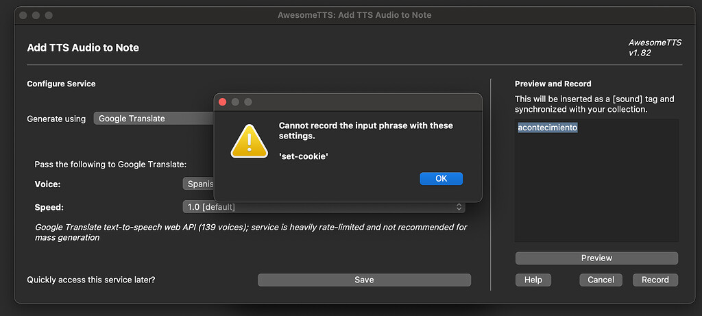 Awesome TTS - "Cannot record this phrase" - set cookies error - Add-ons - Anki Forums