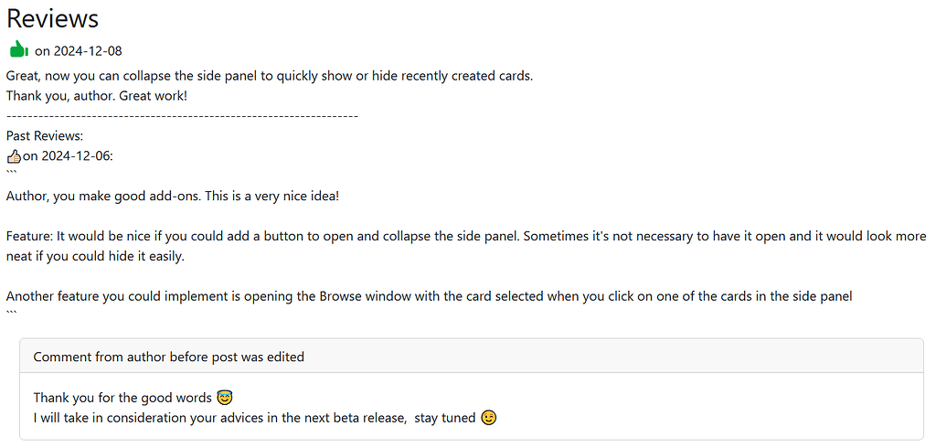 AnkiWeb should display comment edits in reviews - Syncing & AnkiWeb - Anki Forums