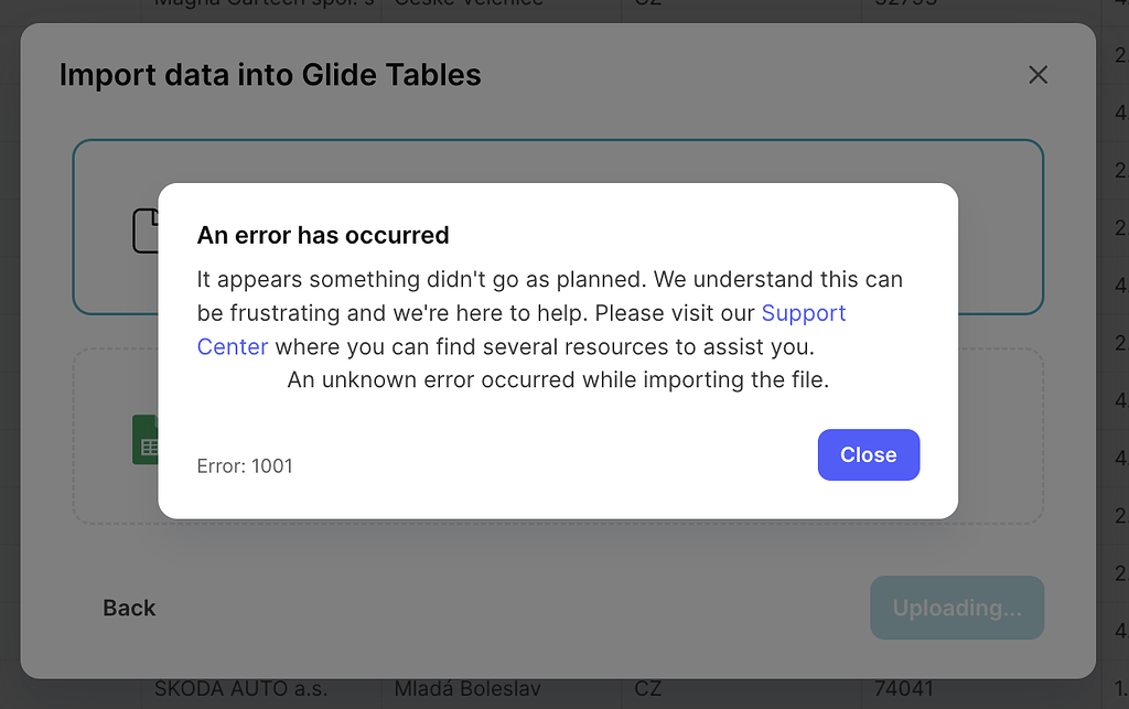 Import in BIG Table stops at 99000 records - Report a Bug - Glide Community