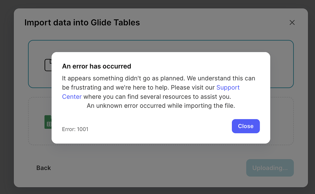 Issue uploading data into BIG TABLE - Ask for Help - Glide Community