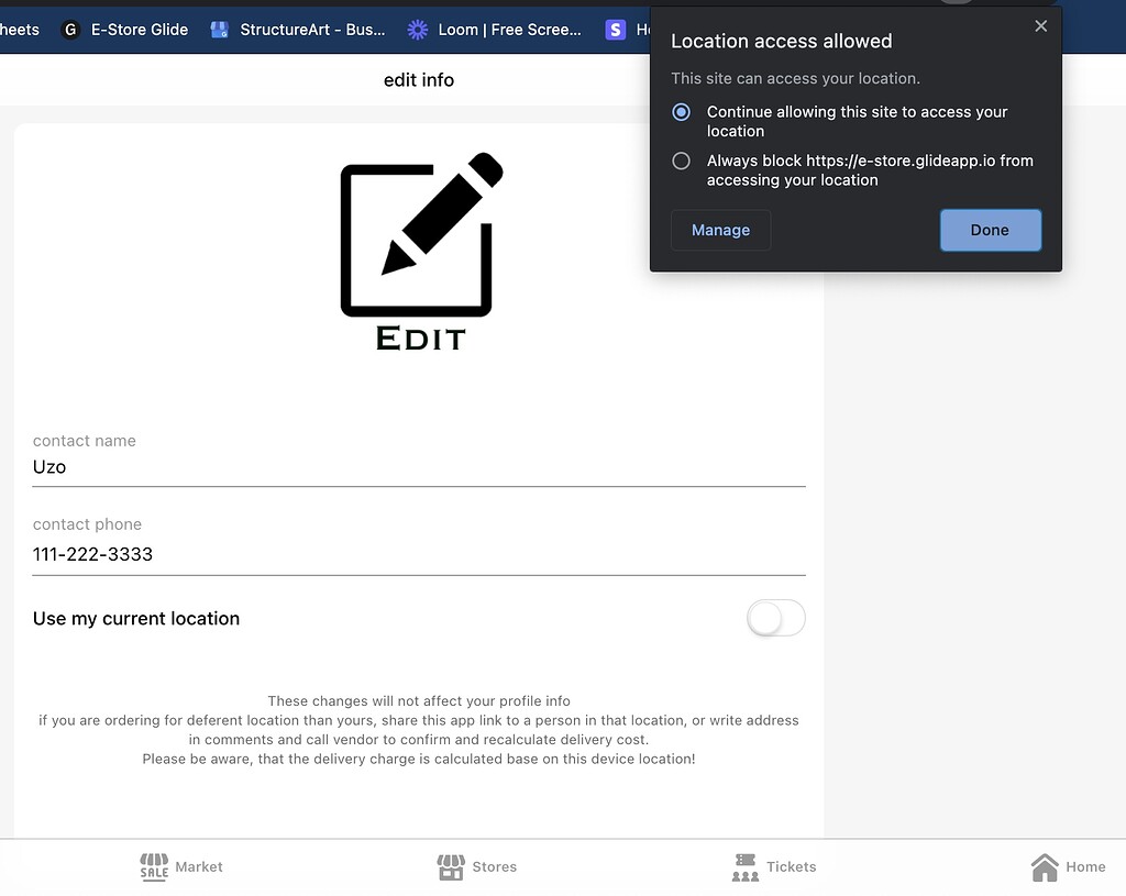 Current location switch not working on laptop - Report a Bug - Glide Community