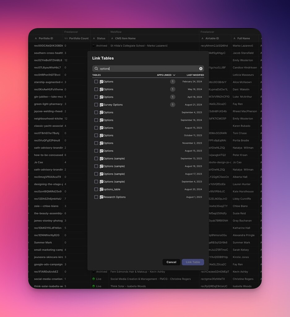 Display App Name for "Link Tables" feature - Feature Requests - Glide Community