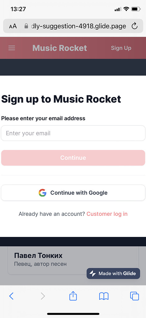Glide Pages: Sign-in modal window is too large on iPhone - Report a Bug - Glide Community