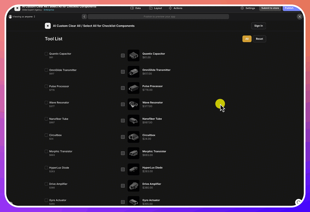 AI Component to Clear All / Select All in Checklist collection - Project Showcase - Glide Community