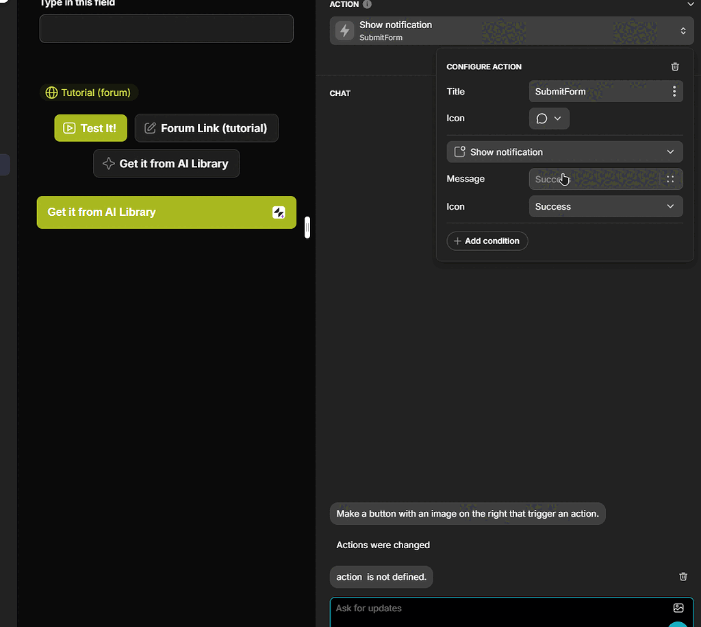 AI Custom Component can't trigger open link - Report a Bug - Glide Community