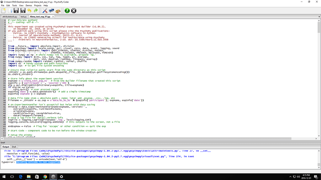TypeError:TypeError: decoding Unicode is not supported - Builder - PsychoPy
