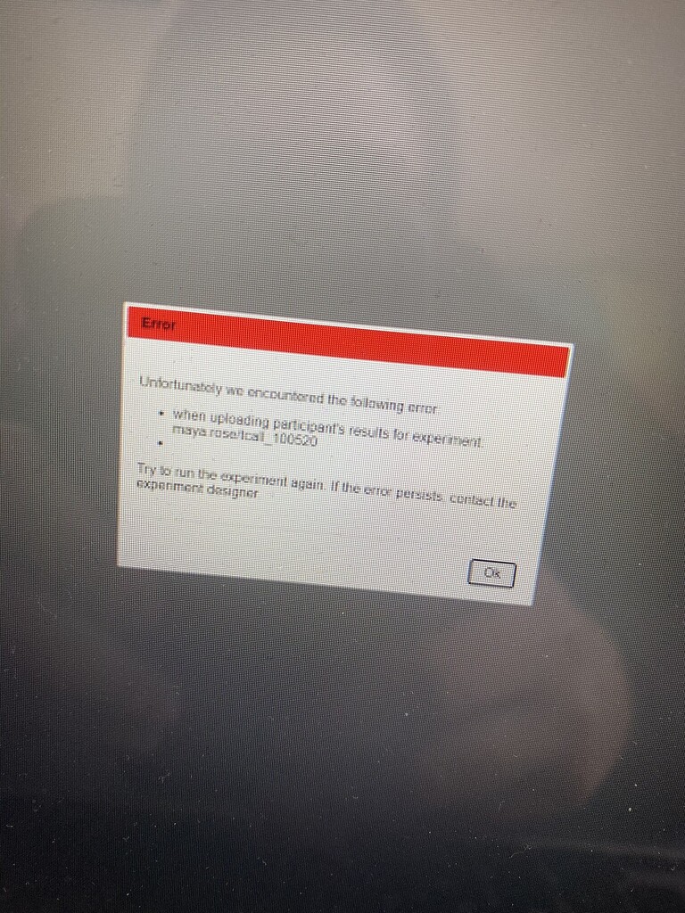 Encountered following error when uploading participant's results for ...