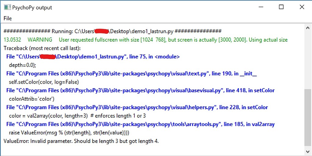 Invalid parameter for text colour - Builder - PsychoPy