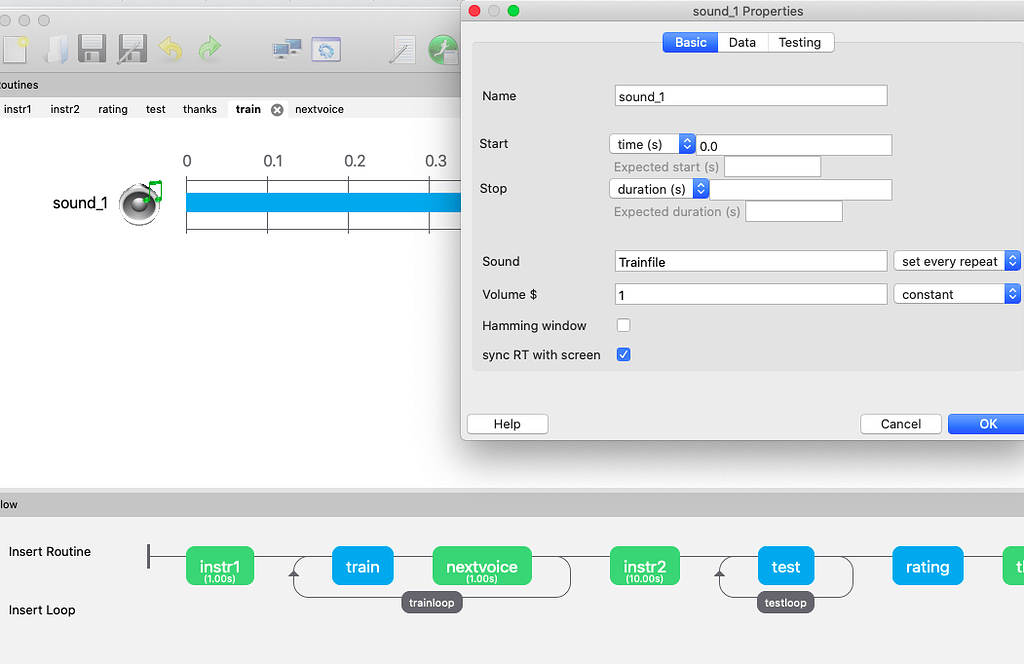 Loop with sound files - Builder - PsychoPy