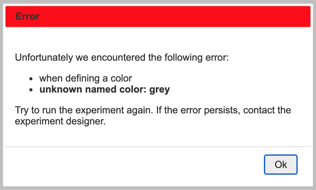 "Unknown named color" error for one colour in experiment - Online experiments - PsychoPy