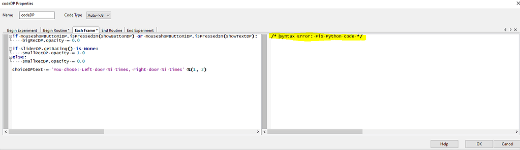Converting string formatting to Javascript - Coding - PsychoPy