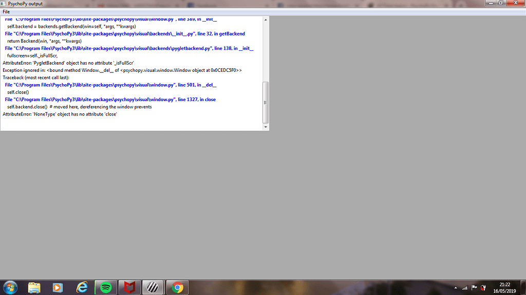 Psychopy error codes when trying to run experiment - Builder - PsychoPy