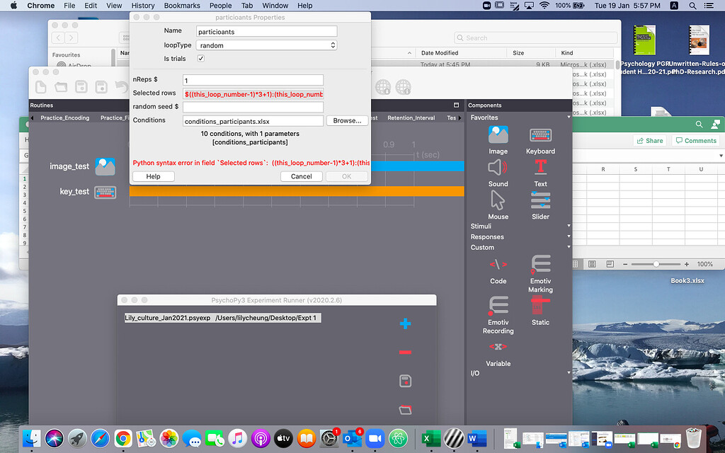 Syntax error in selected rows - Builder - PsychoPy