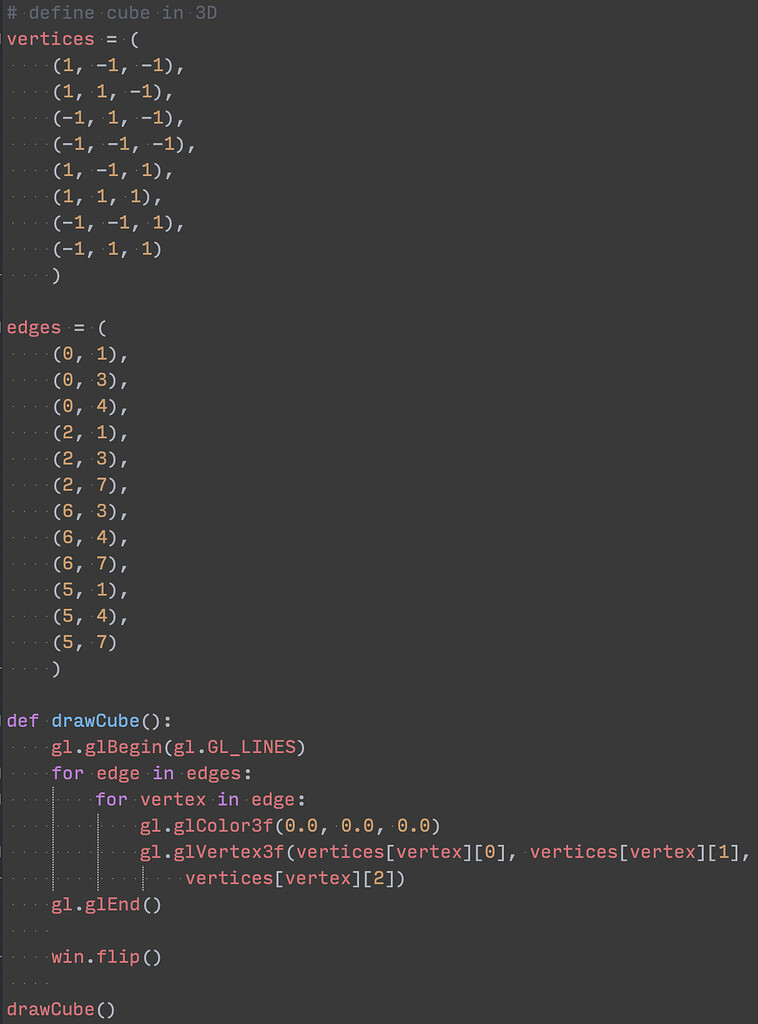 Creating rotating 3D wireframe cube - Coding - PsychoPy