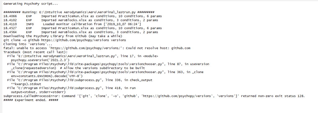 Fatal: Unable to access github when running experiment - Builder - PsychoPy