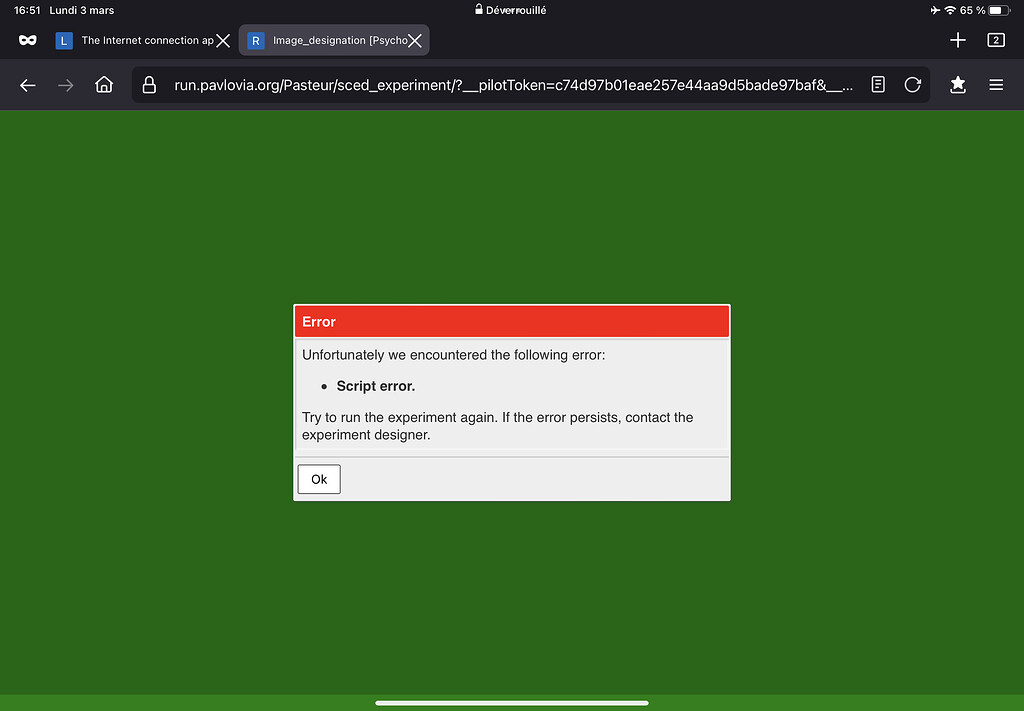 Script error on my pavlovia experiment on tablet - Online experiments - PsychoPy