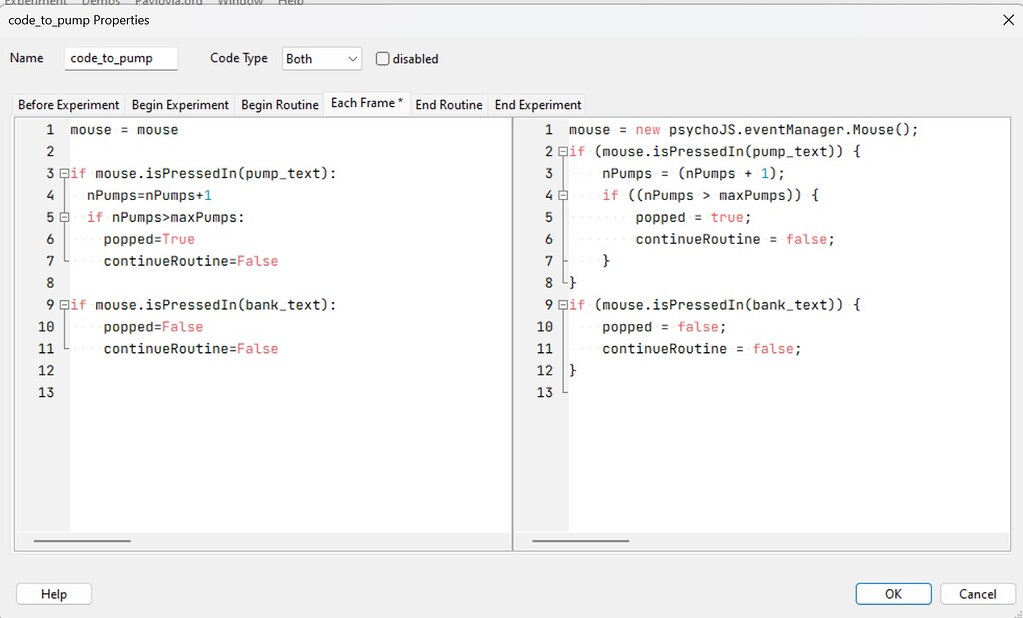 BART, online, pavlovia - Online experiments - PsychoPy