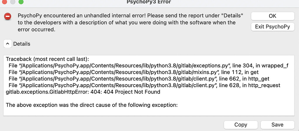 Problem opening task - Builder - PsychoPy