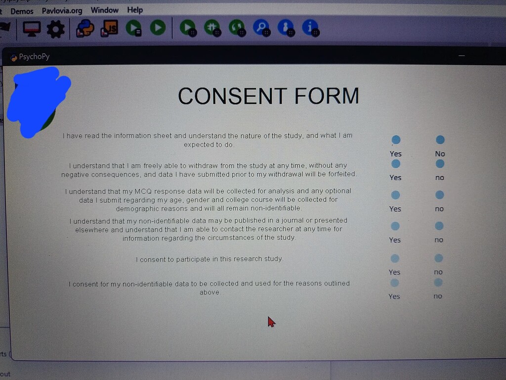 End Experiment if Participant clicks No on slider - Builder - PsychoPy
