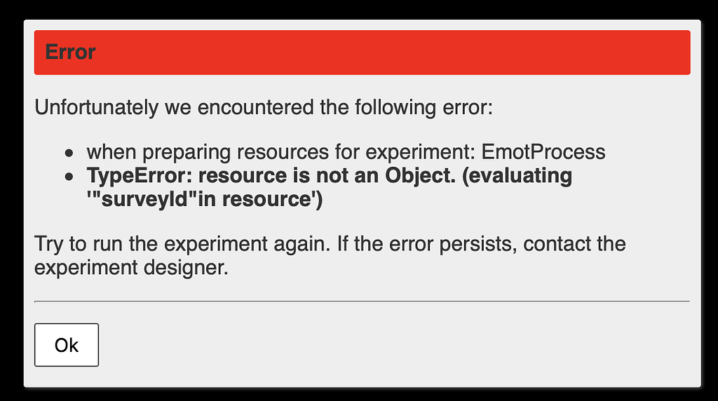 Type Error: Resource is not an object, evaluating surveyID in resource - Online experiments ...