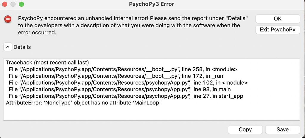 Error message when going onto Pschopy and can't run experiments - Other ...